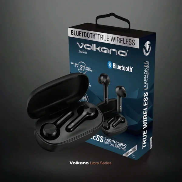 Volkano Libra Series TWS Earphones + Charging Case - Black - Volkano