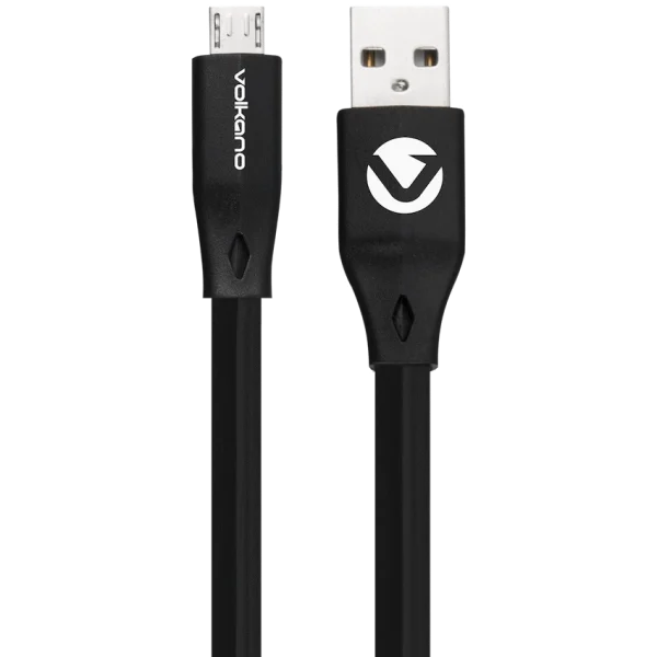 Volkano Slim Series Flat PVC Micro USB Cable 1.2m - Black - Volkano